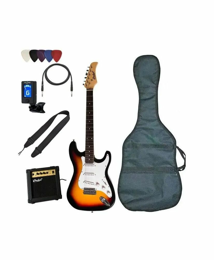 Электрогитара для начинающих с комбиком и аксессуарами Санберст