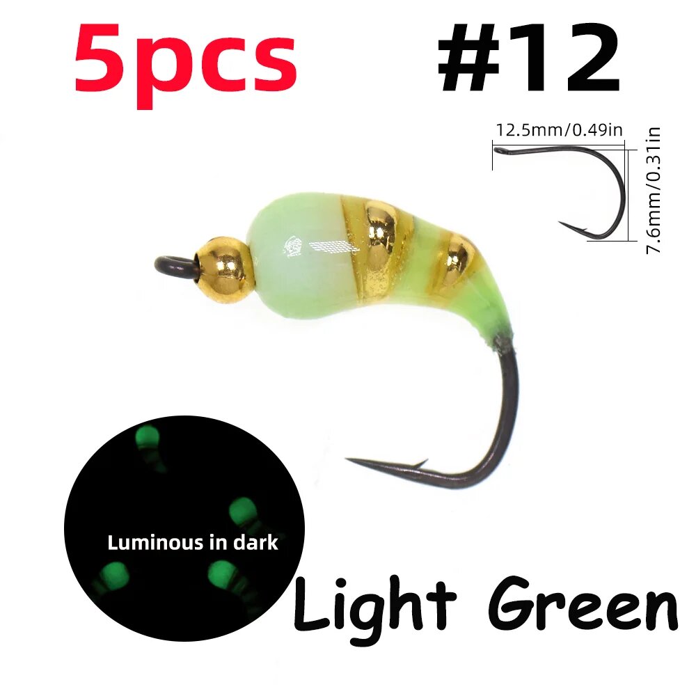 Vampfly набор мушек для зимней рыбалки 5 шт. Зеленый, 5pcs LtGreen Size 12