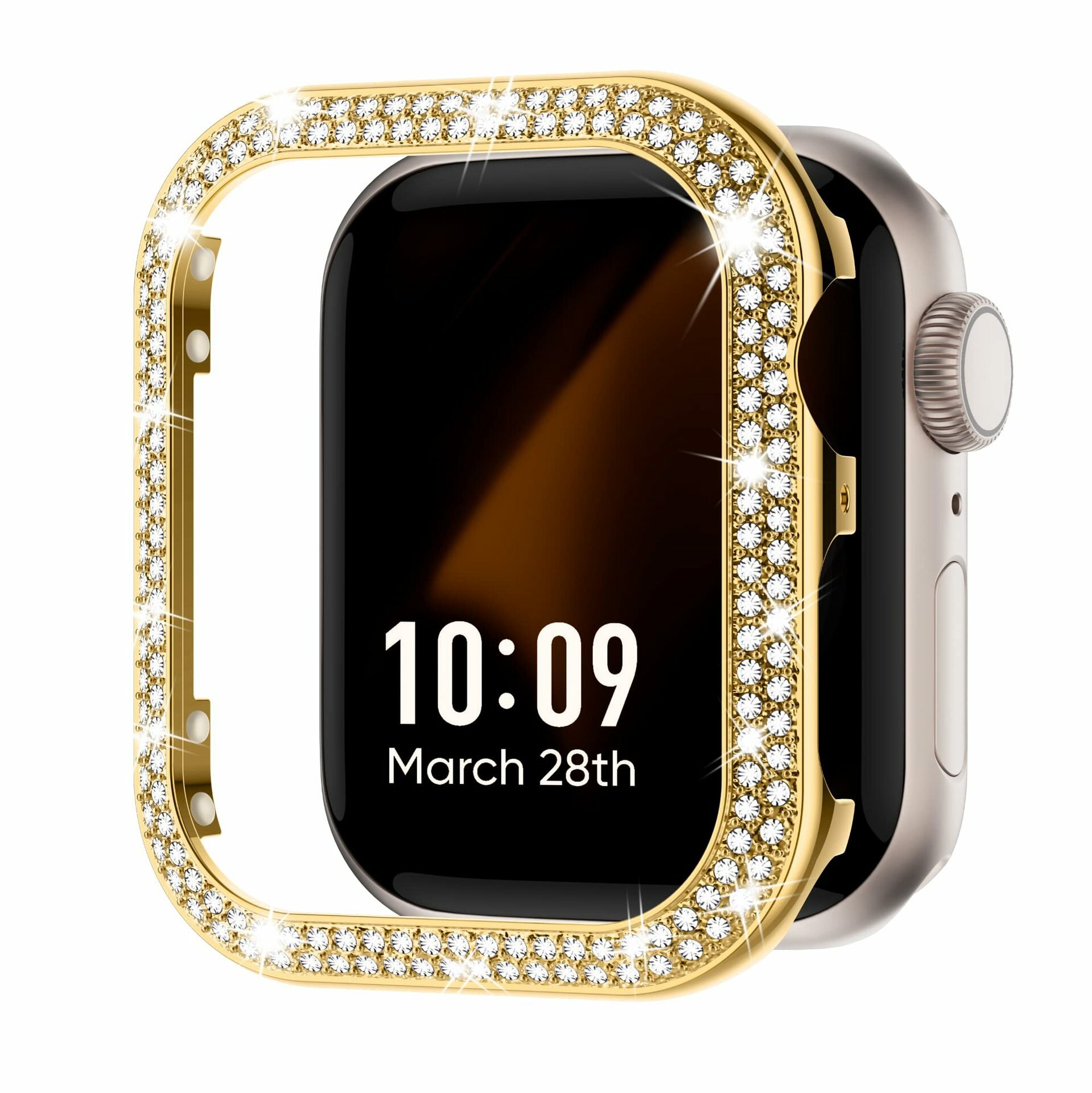 Премиум чехол для Apple Watch 42 мм из сплава с вырезами и алмазным декором для серий 1/2/3, золотой цвет