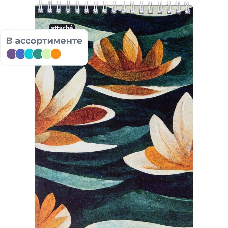 Блокнот А5,80л, кл, греб, цвет. мелов. обл. Bora, в ассорт