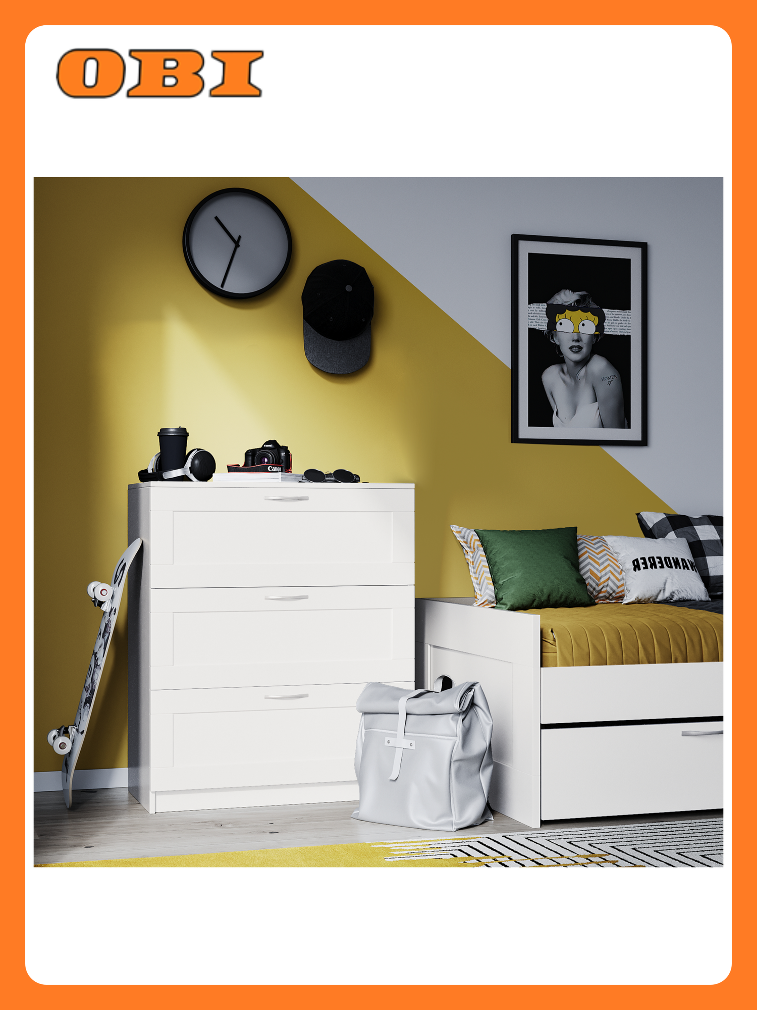 Комод Шведский Стандарт "Сириус", шариковые направляющие, 3 ящика, белый, 78 см x 41 см x 95 см