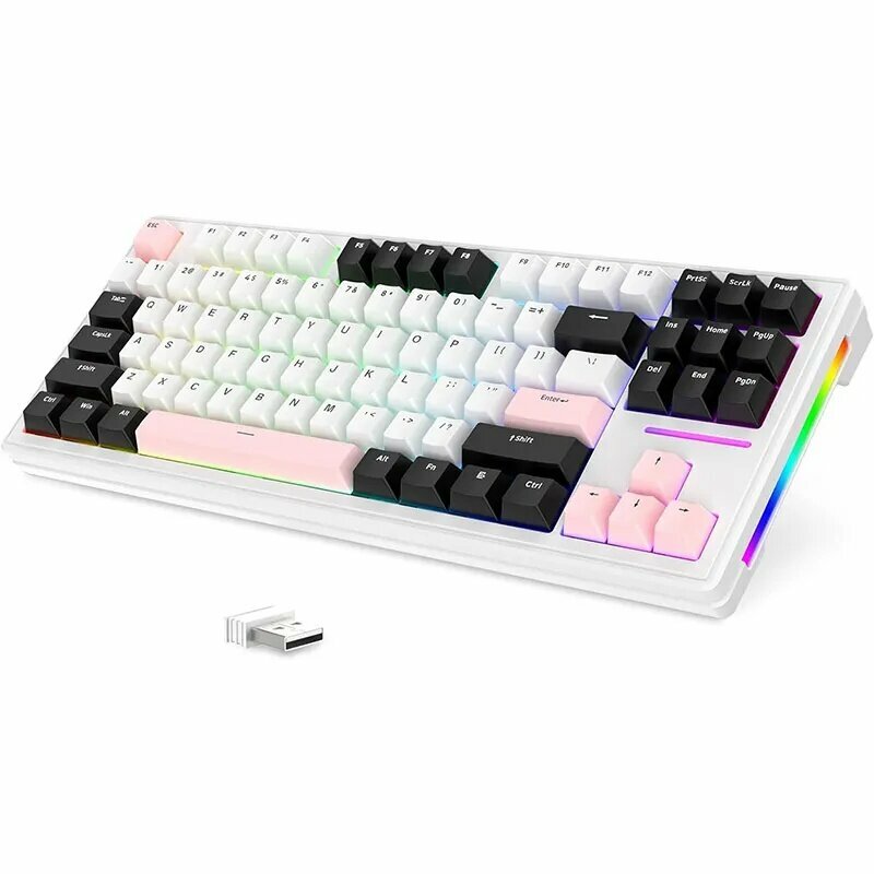 ATTACK SHARK Игровая клавиатура беспроводная M87PRO, Английская раскладка, светло-розовый, белый