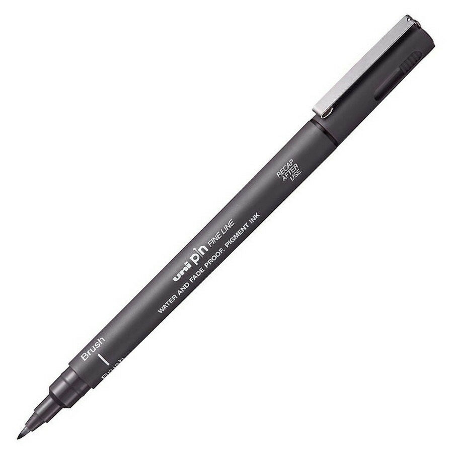 Ручка капиллярная Uni Pin Fine Line Brush BR-200 цвет Dark Grey (UNI PIN Brush-200(S)DarkGrey)