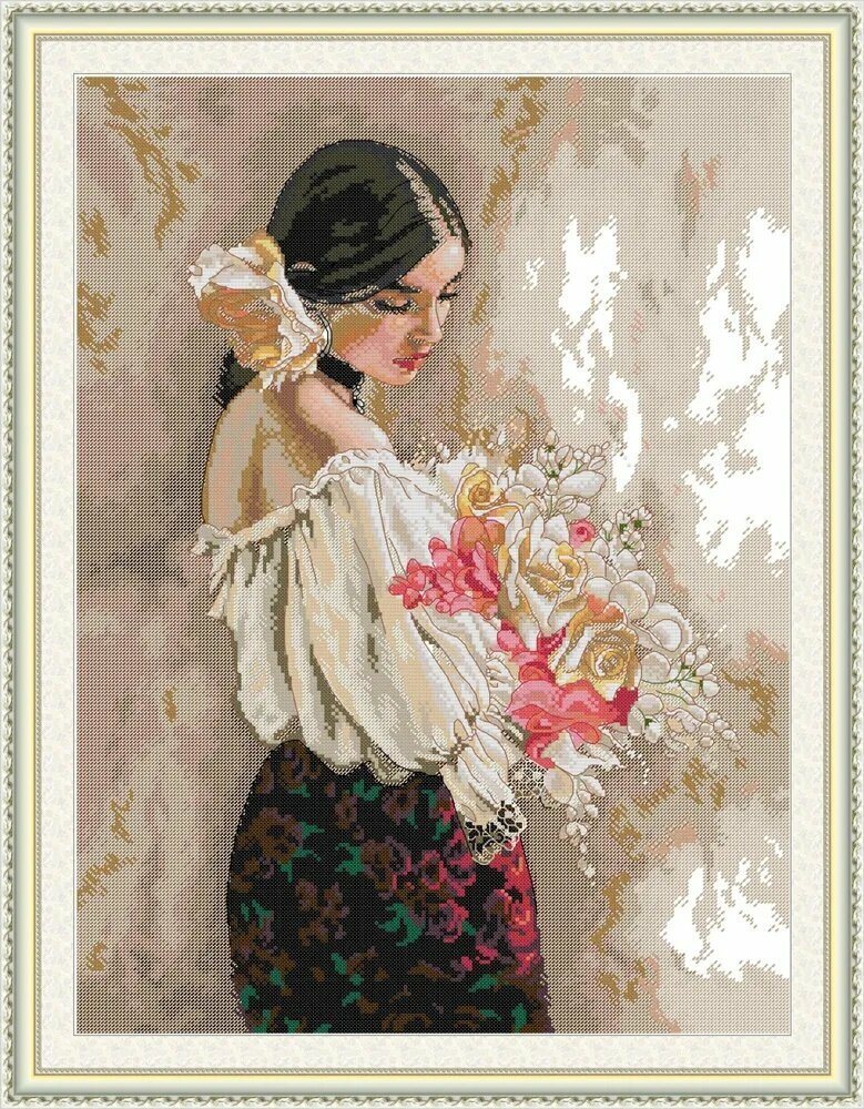 NKFвышивка крестом наборы, Схема на16CT "Девушка с букетом",39*50CM