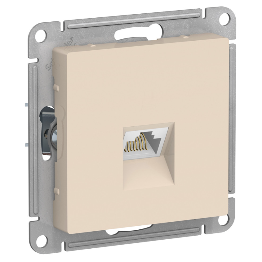 Розетка компьютерная Systeme Electric AtlasDesign RJ45, кат. 5Е, механизм, бежевый(глянцевый) ATN000283