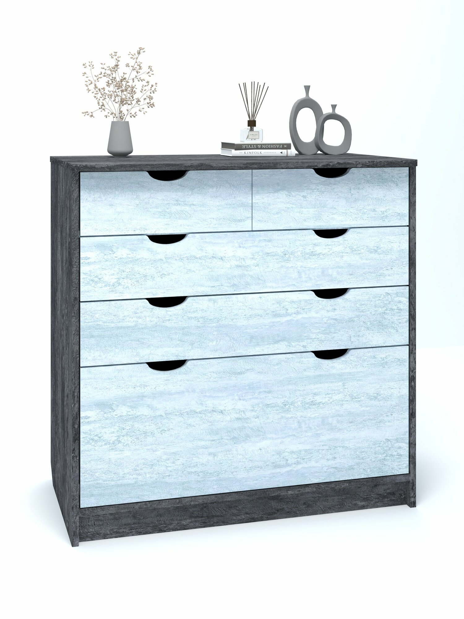 Есэндвич Grand-Лаворо Комод, 90х90х45 см (Цемент темный/Цемент светлый), с ящиками, для кабинета, для офиса, для детской