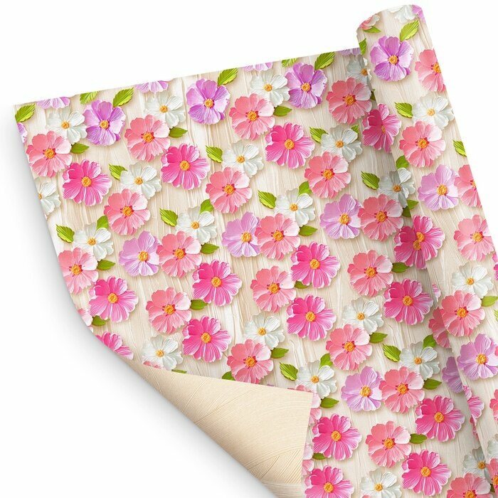 Бумага крафтовая двухсторонняя Объемные цветы, 70 × 100 см, 10 шт.