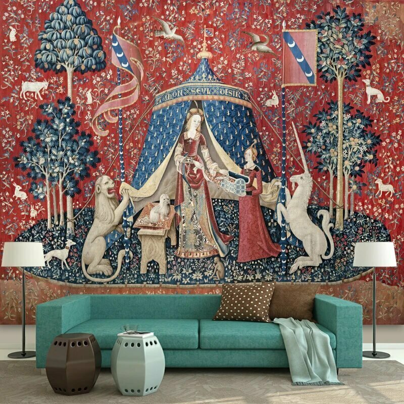 Гобелен "Lady and Unicorn", полиэстер, ручная стирка, 150 см x 130 см