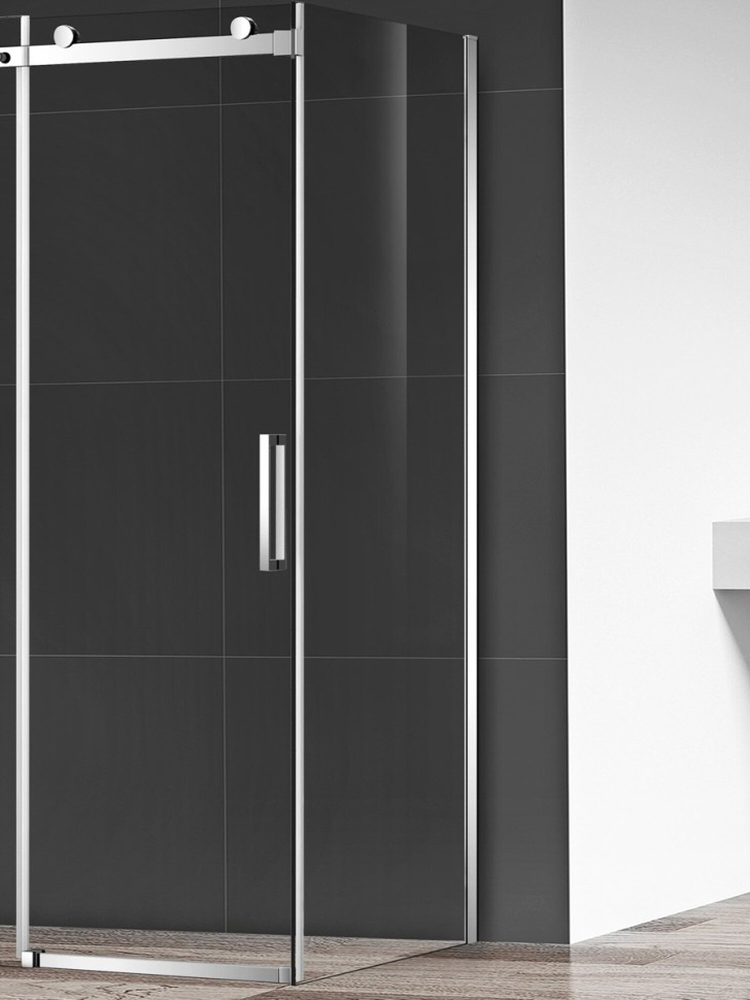 Боковая панель, стекло 8мм, цвет профиля хром. Размер 900*1950