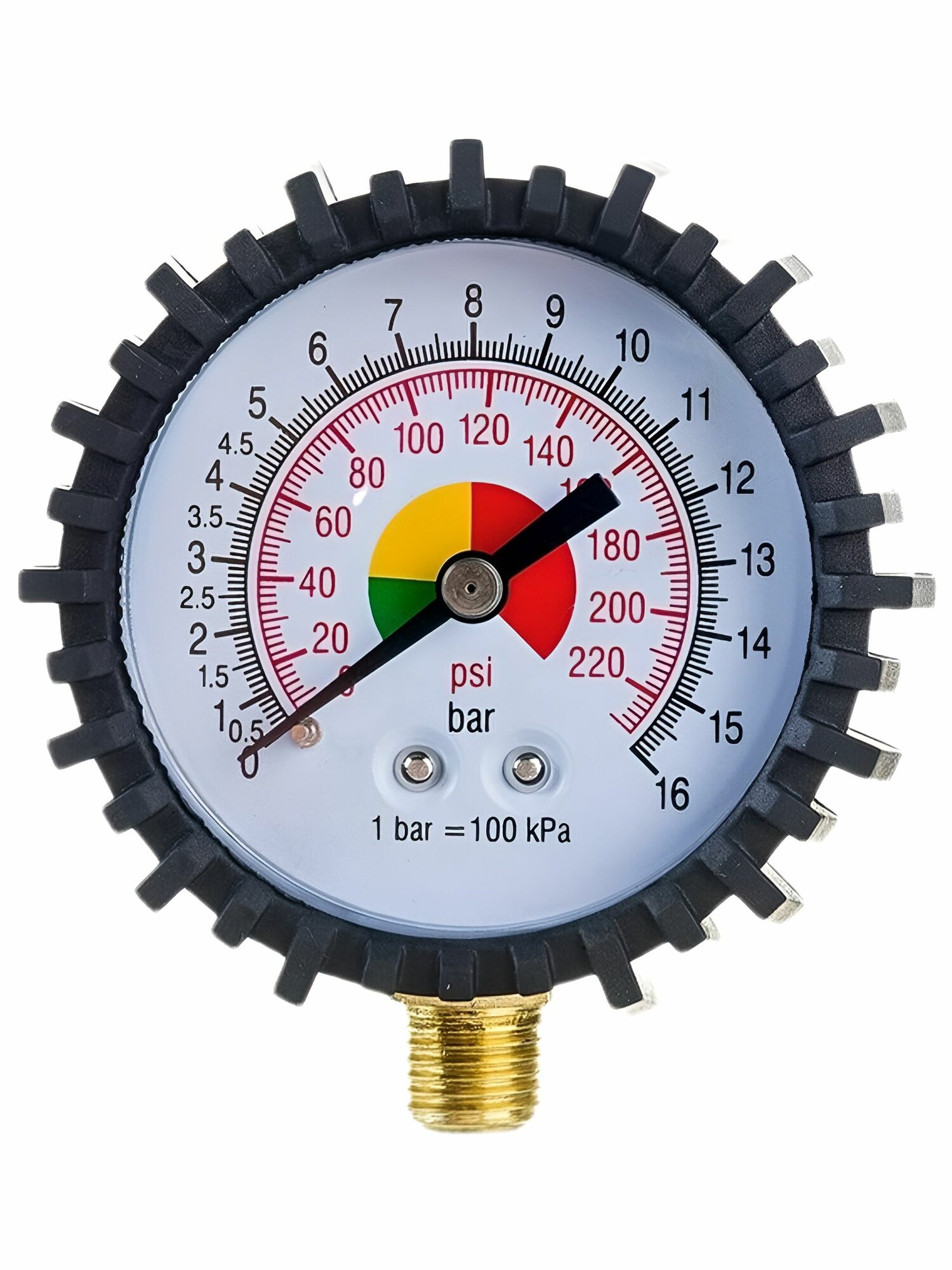 Манометр Pegas Pneumatic, для подкачки, 16 bar, 1/8", пластик, чёрный, матовый 4803