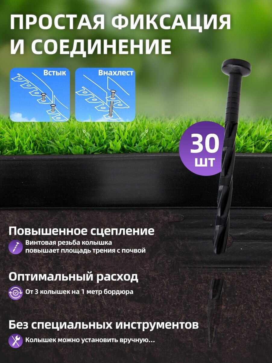 Садовая бордюрная лента 10 м высота 38 мм с 30 крепежными колышками для разграничения газона и цветников — фото 1