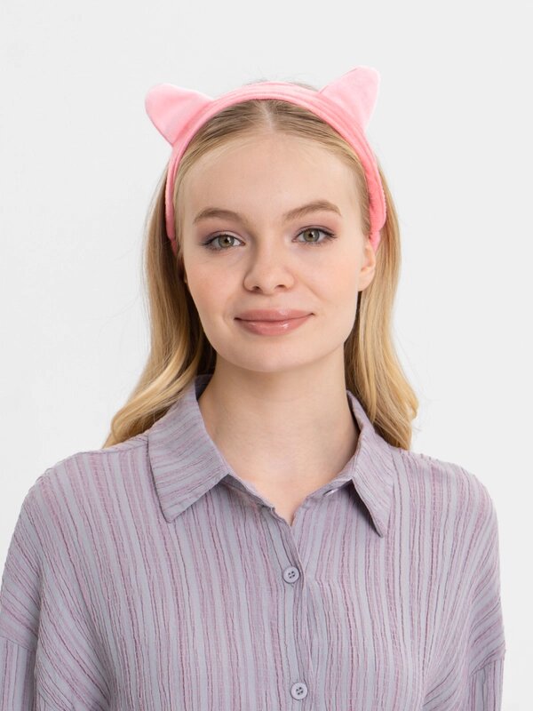 Косметическая повязка на голову с ушками для умывания / мягкая резинка для волос