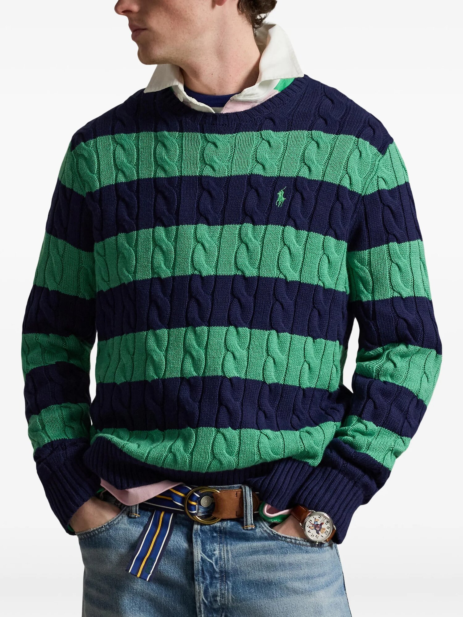 Свитер Polo Ralph Lauren Striped cable-knit sweater, размер XS, , blue — фото 1