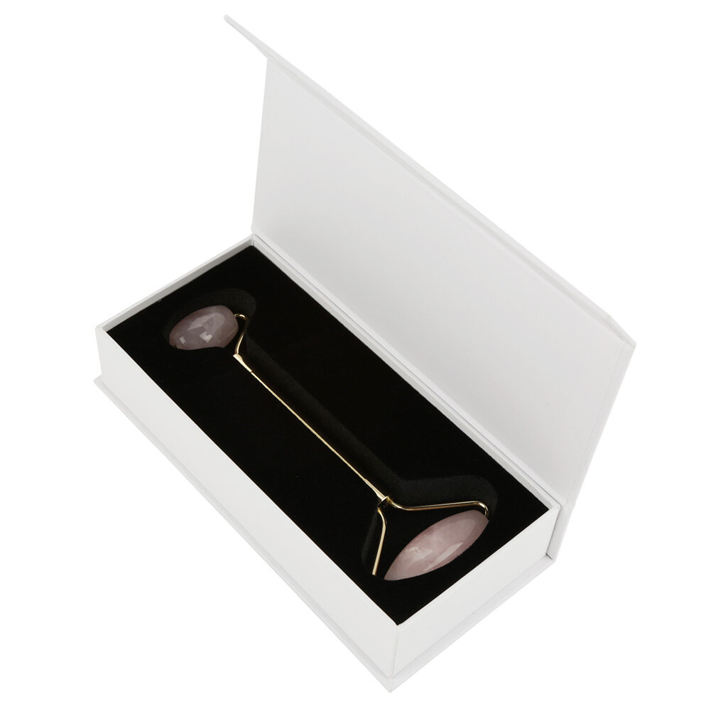 Натуральный двухсторонний массажный ролик для лица из розового кварца и нефрита для похудения (#03)