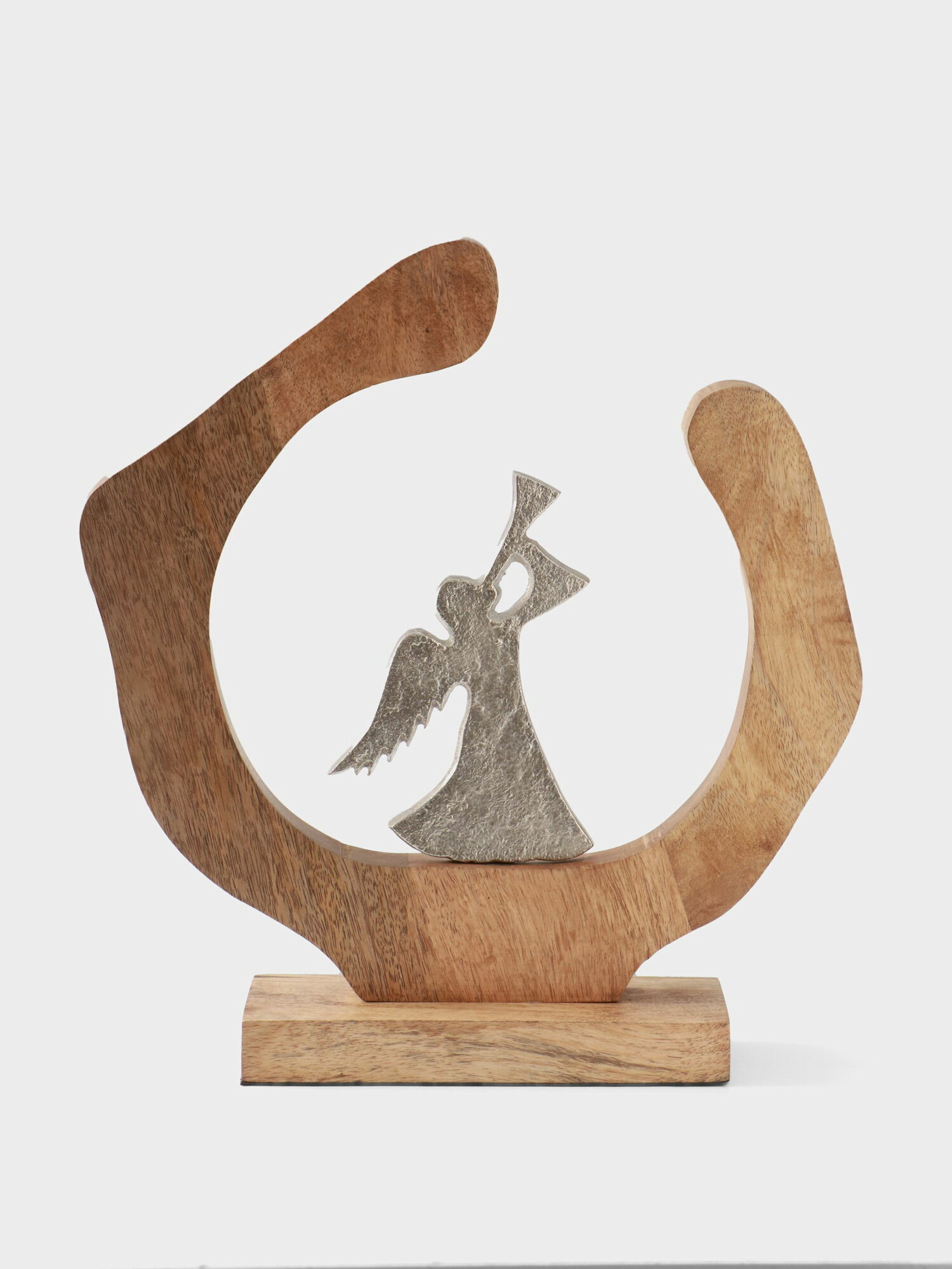 Сувенир интерьерный в деревянном кольце "Ангел", 25x8x28 см, цвет: бежевый