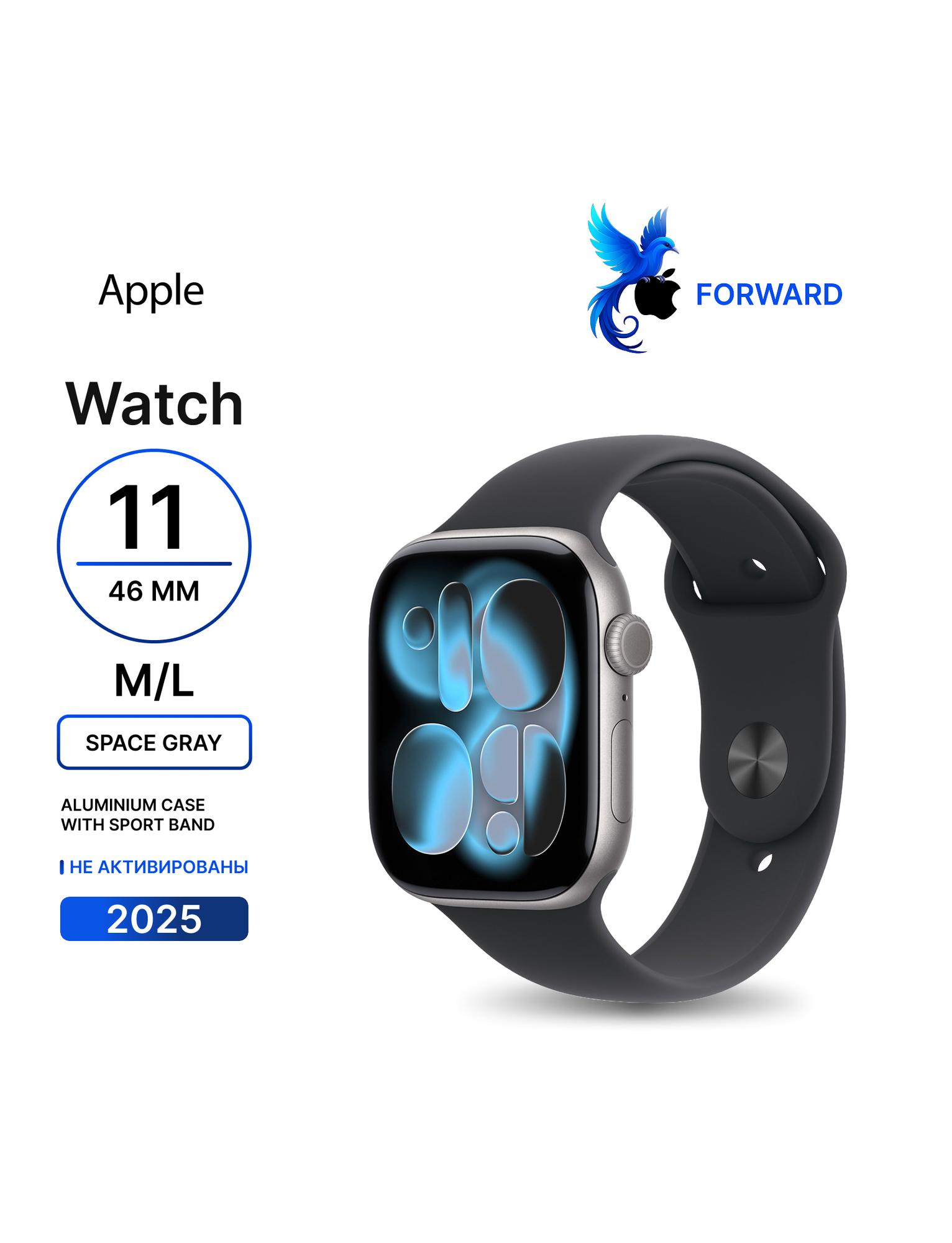 Часы Apple Watch Series 11 (2025), 46mm Aluminium Case with Sport Band Space Gray M/L