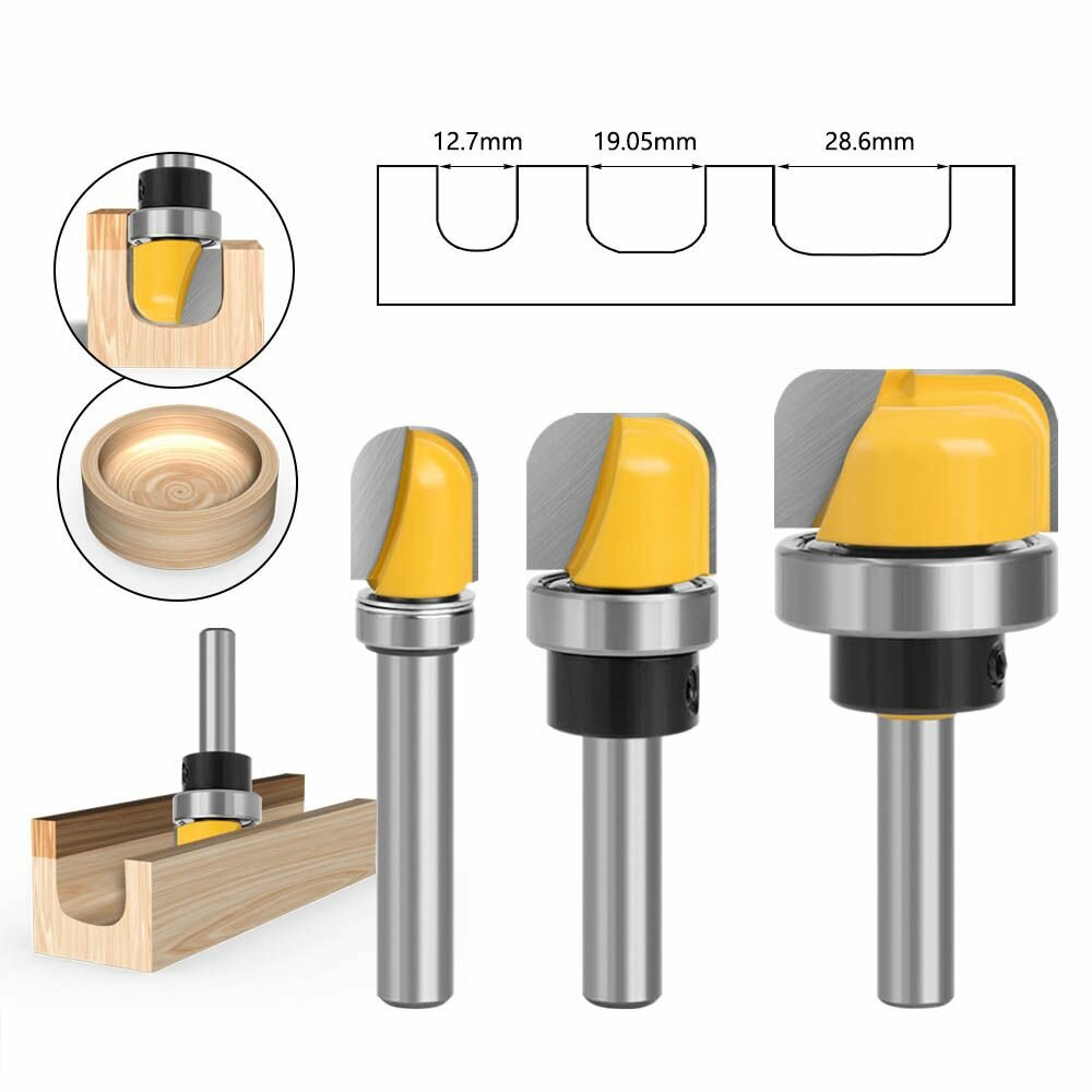 Фреза пазовая галтельная, фреза по дереву для изготовления чаш, менажница, 19.05 x 15.9 мм, хвостовик 6 мм