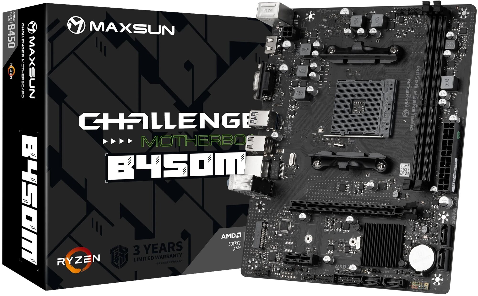 Материнская плата Maxsun MS-Challenger B450M, черный, DDR4, mATX