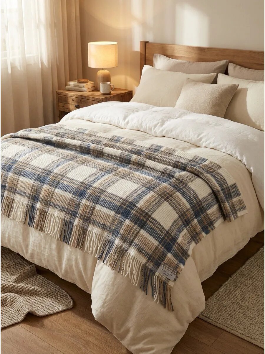 Плед на кровать и диван Natali's Carpets 130х170 с хлопком мягкий теплый двусторонний