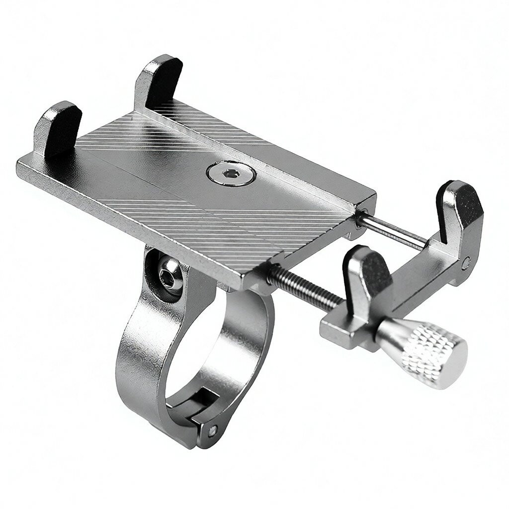 Крепление для мобильного телефона на руль велосипеда, мотоцикла, скутера из алюминия и силикона для смартфонов 3.0-6.8 дюймов, диаметр руля 22.2-31.8 мм, вес продукта 87 г, в комплект входят 1 держатель и 2 прокладки, цвета: красный, черный, титановый