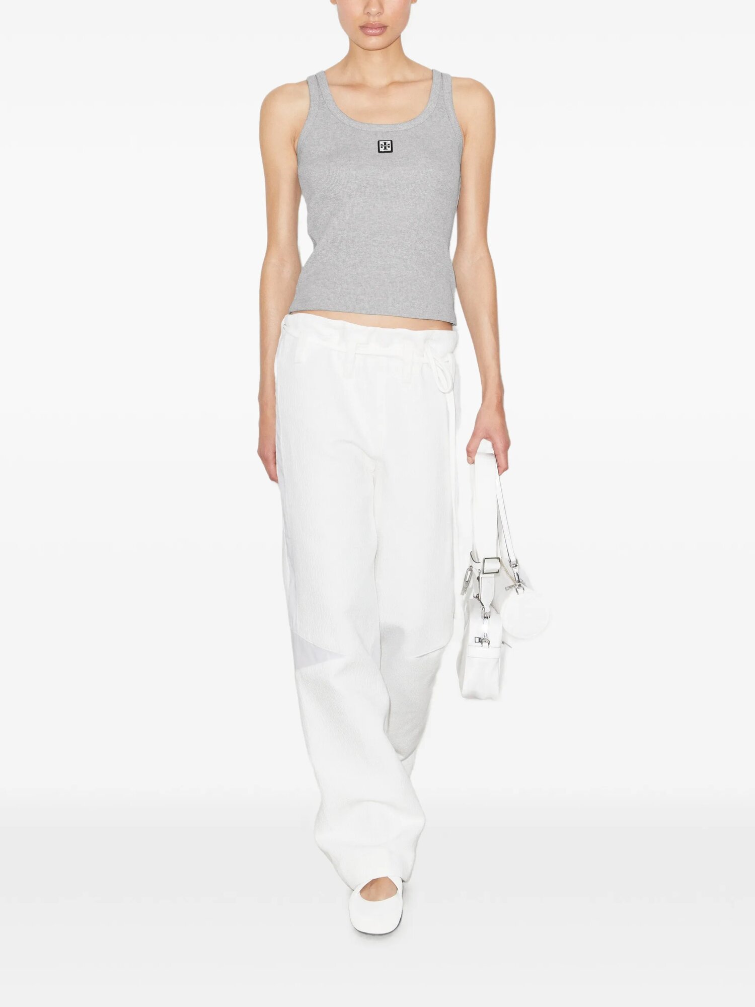 Топ Tory Burch Scoop logo tank top, размер L, серый — фото 1