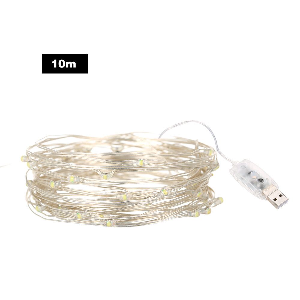 Гирлянда с 100 светодиодами на серебряной проволоке 10 м (32.81ft) с активацией звуком, 5V USB, 12 режимов освещения, пульт, таймер, 5 уровней яркости для дома, стен, сада, фестивалей, вечеринок (белый)