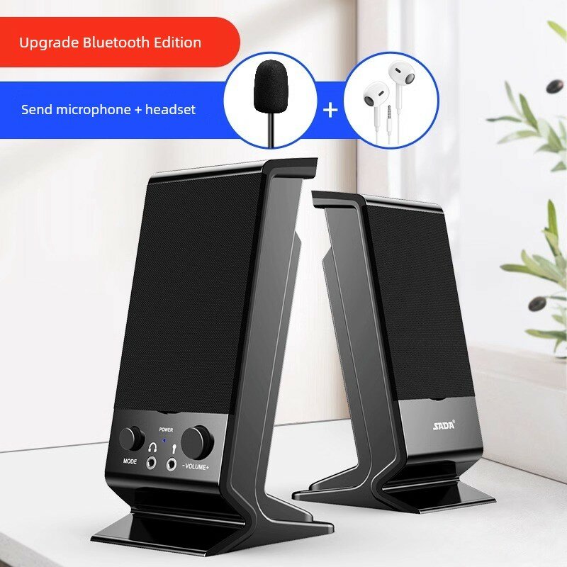 Bluetooth-колонки черного цвета с микрофоном и проводными наушниками, беспроводное подключение для ПК/ноутбука