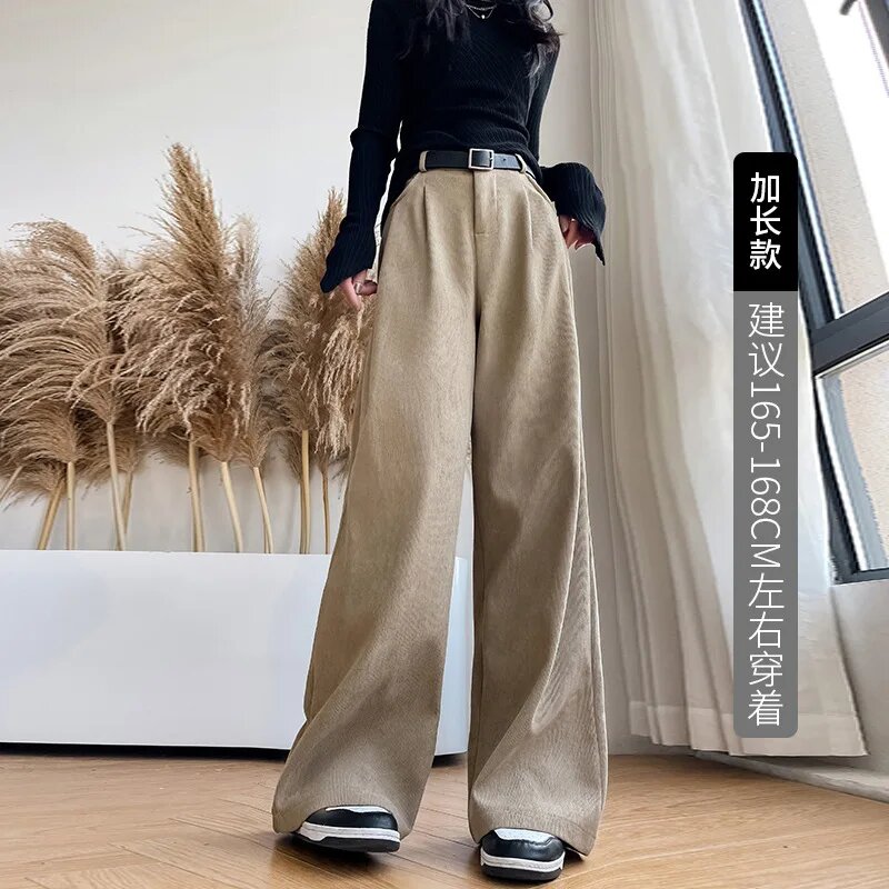 Women's Corduroy Pants High Waisted Wide Leg Loose Fit Straight Leg Trousers Fall Fashion Y2k Pants Sweatpants