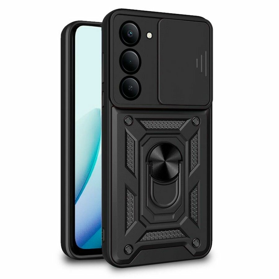Противоударная накладка с защитой камеры Armor Case с кольцом для Xiaomi Redmi 15 черный