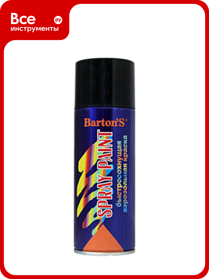 Алкидная аэрозольная краска BARTON'S Spray Paint черная глянец RAL9005, 520мл BR162