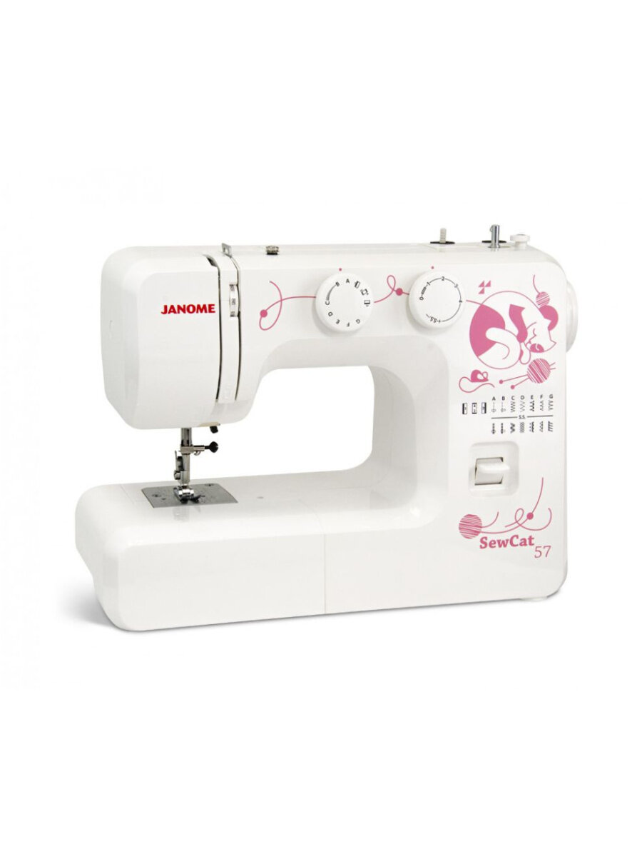 Швейная машина Janome "Sew Cat 57", электромеханическая, вертикальный качающийся челнок, белая
