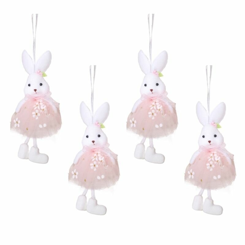 1 упаковка из 4 пасхальных украшений с милым кроликом в юбке-розовый