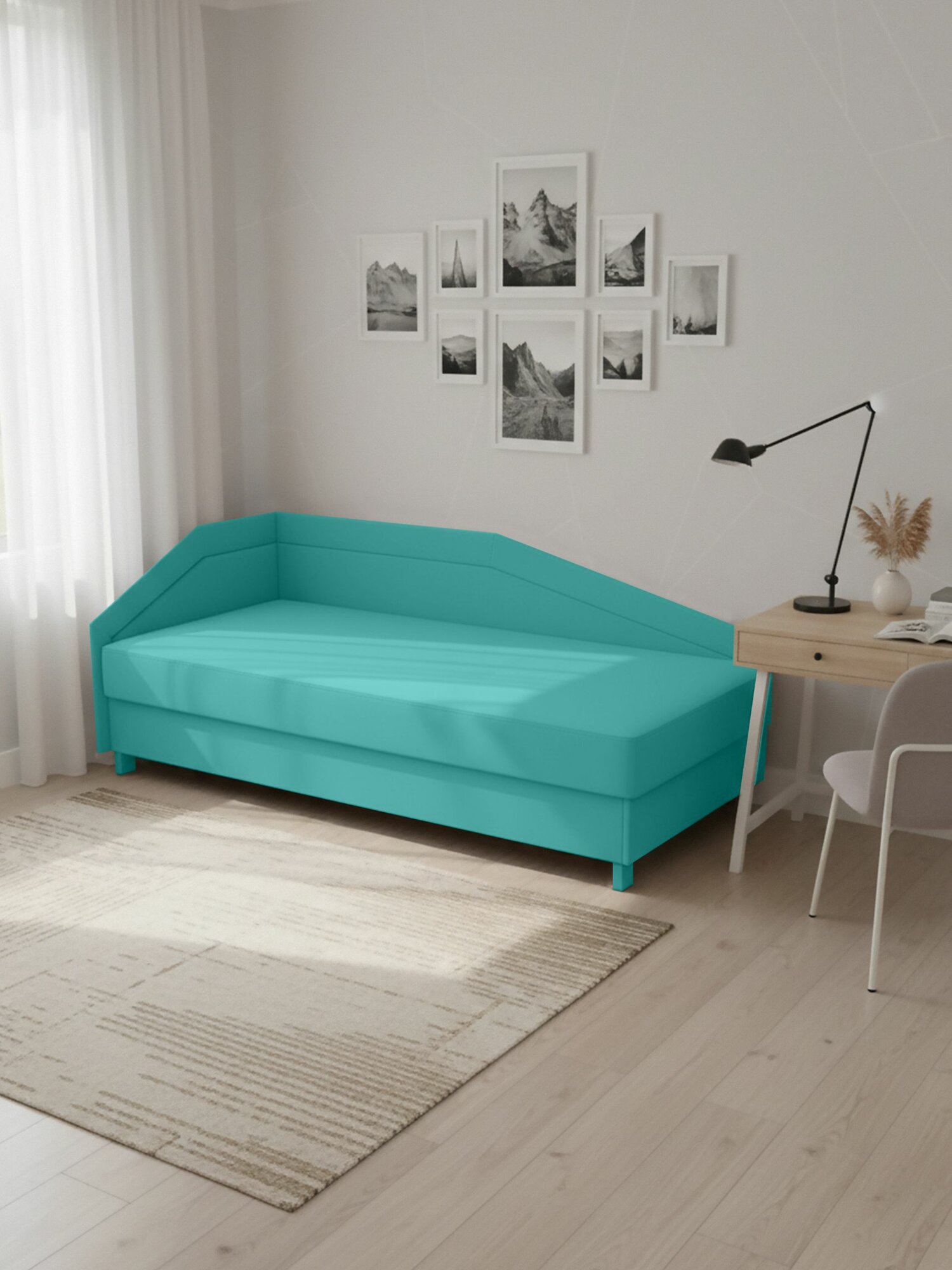 Тахта Стандарт Слева фокус- мебельная фабрика 124х200х71 см бирюзовая