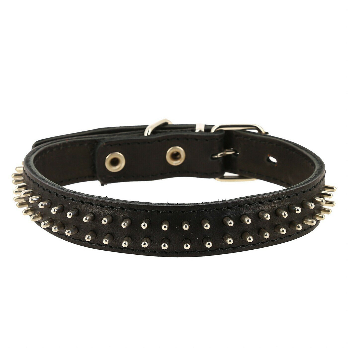 Ошейник для собак Каскад, двойной с шипами-еж, ширина 2,5 см, обхват шей 39-46 см, цвет: черный
