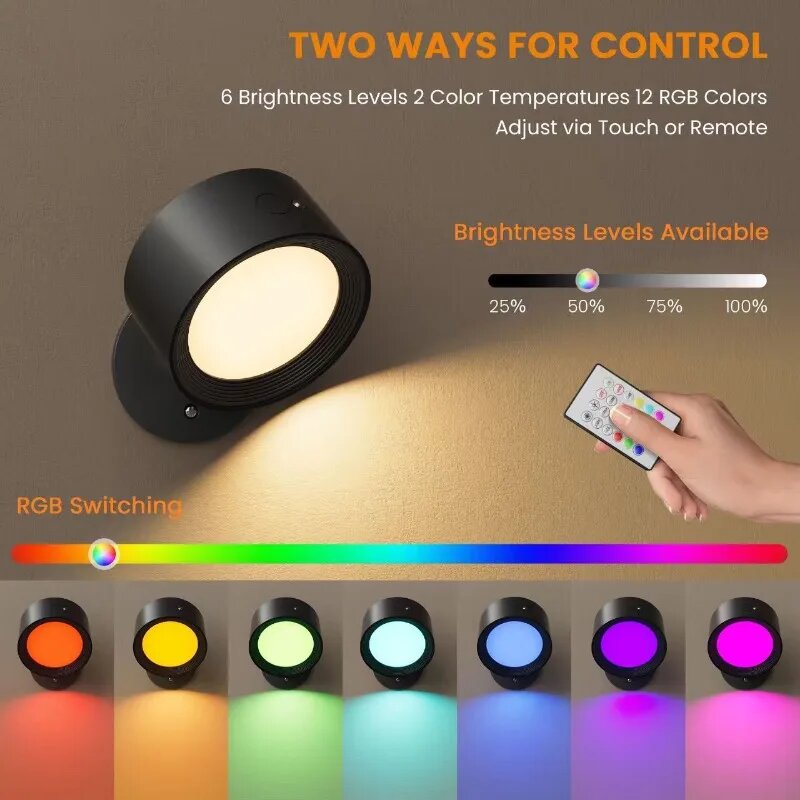 Беспроводной поворотный ночник RGB, цвет: 1 piece