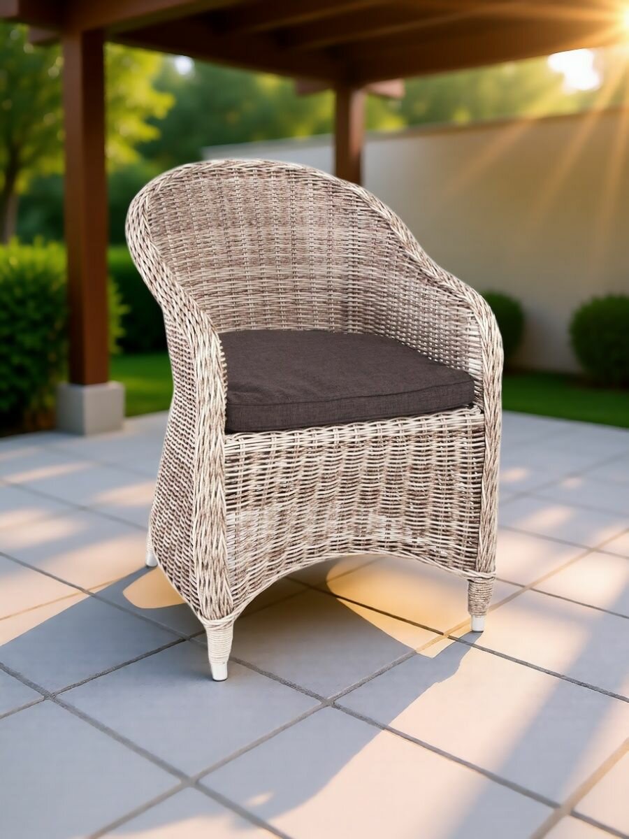 Кресло садовое плетёное Равенна из искусственного ротанга, бежевое, для террасы и веранды