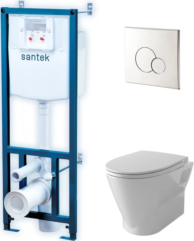 Комплект инсталляция с унитазом Santek 1WH501870 с кнопкой смыва, хром + унитаз подвесной Santek Скай безободковый, с сиденьем микролифт, белый