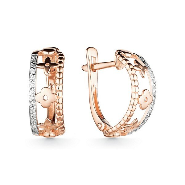Серьги, красное золото, 585 проба, фианит