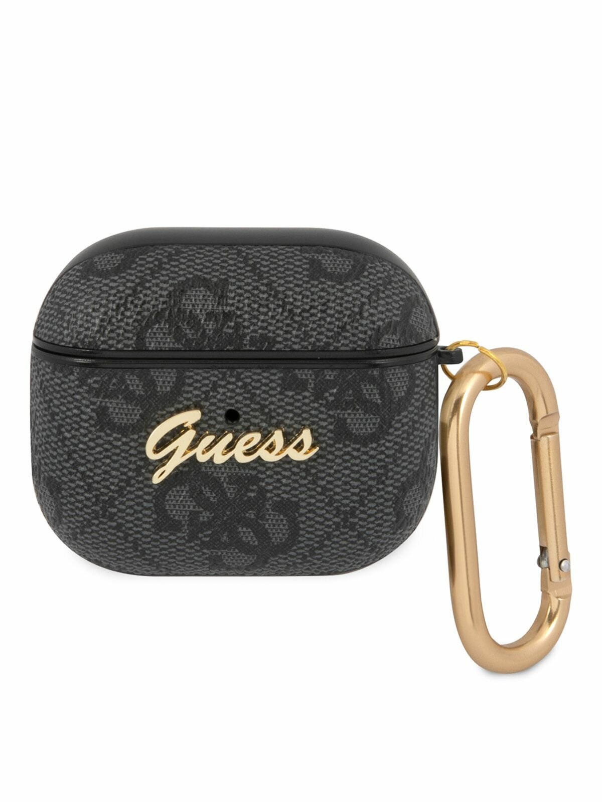 Чехол Guess PU Leather для наушников Apple Airpods 3 / Аирподс 3 из экокожи с металлическим лого с карабином 4G, серый