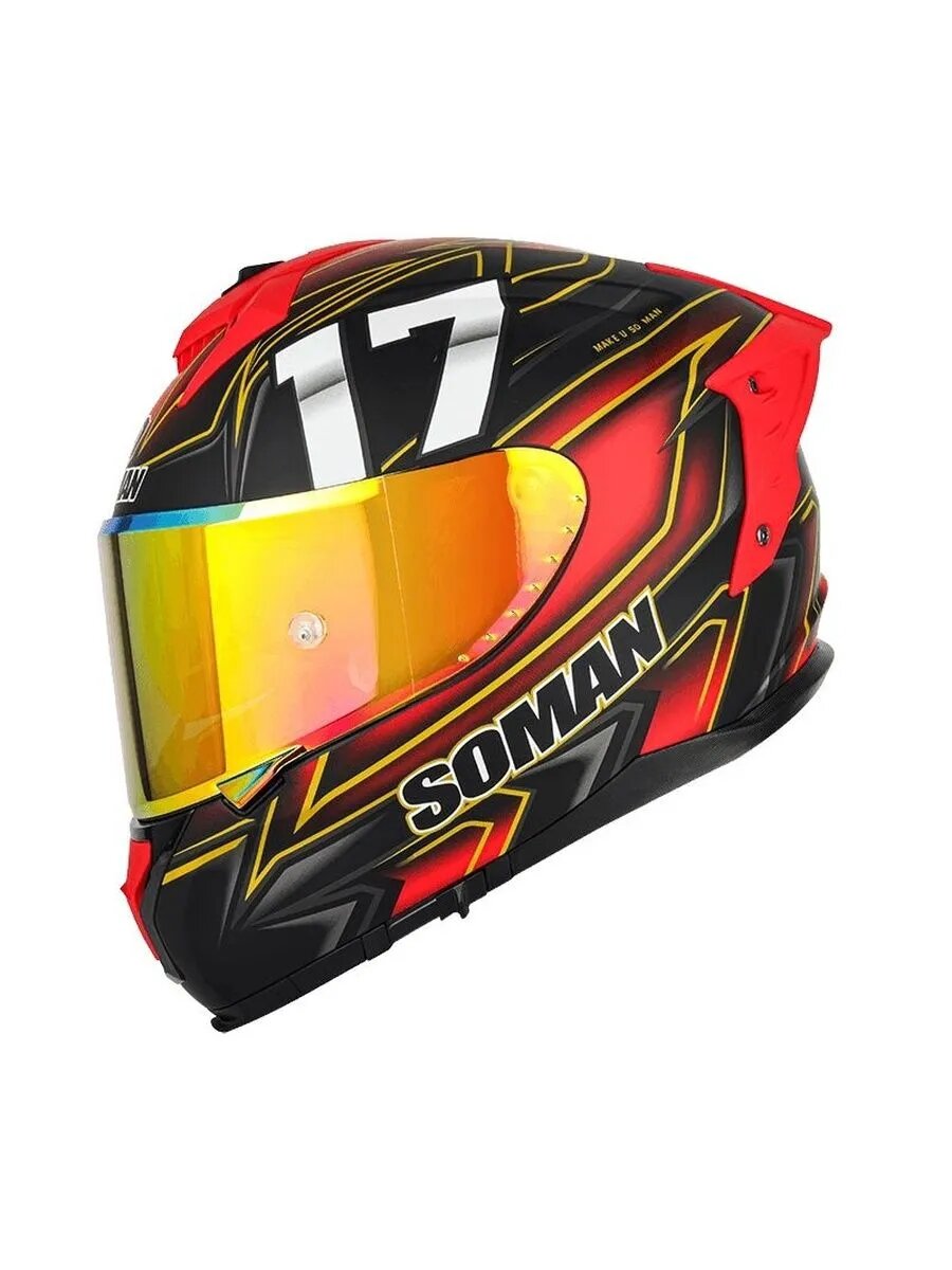 Мотошлем Soman SM961-S Matte Black Red STORM 17 M
