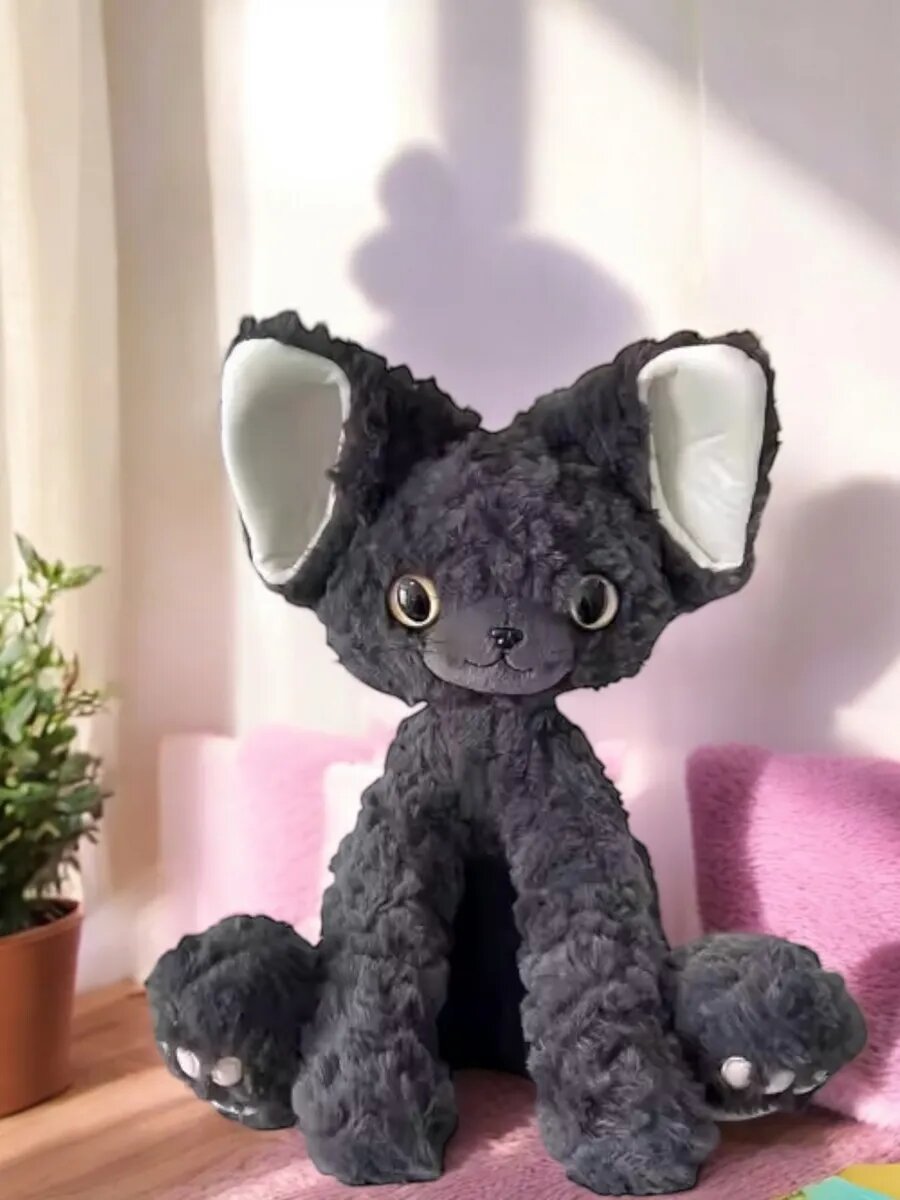 Мягкая игрушка Немецкий кот, кот Девон, 35 см черный