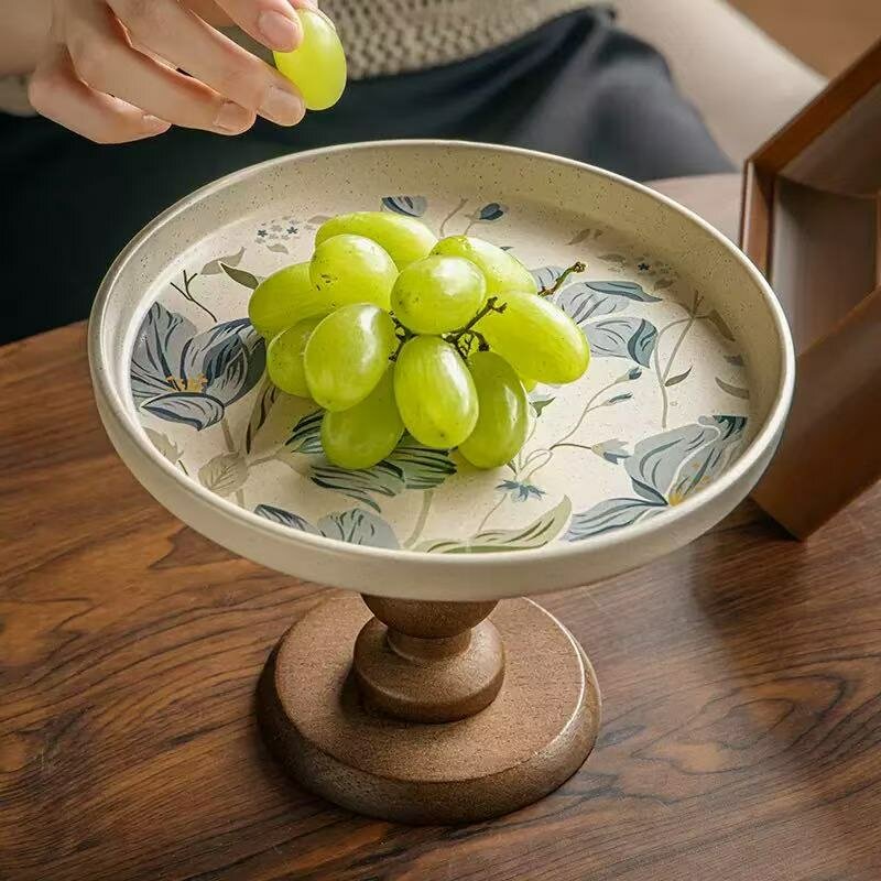 Фруктовница, керамика, светло-коричневая, диаметр 20 см, с декором, 1шт