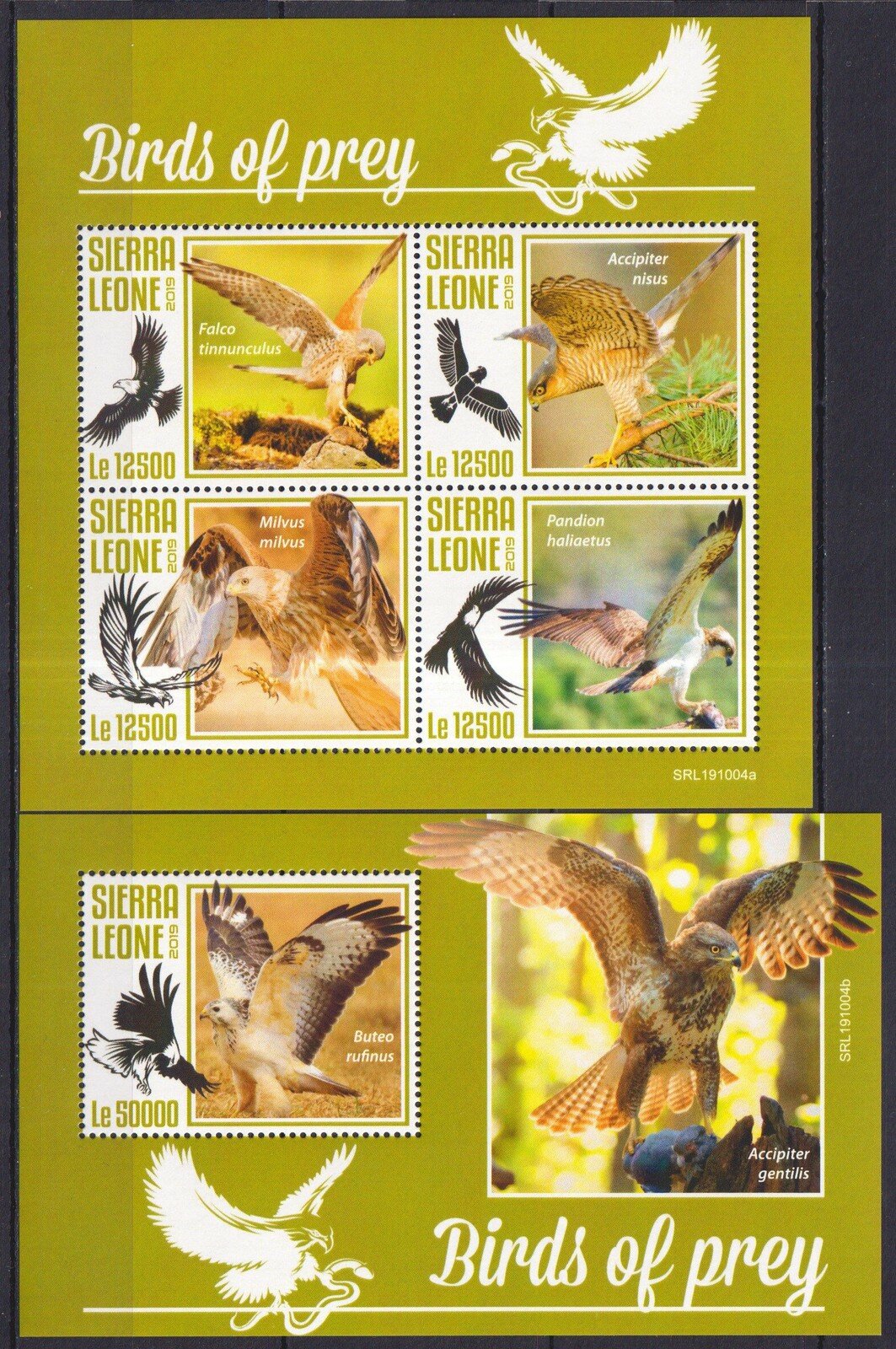 Марки 2019 год Сьерра-Леоне Хищные птицы Фауна #11686-11689+Bl1837 Mnh