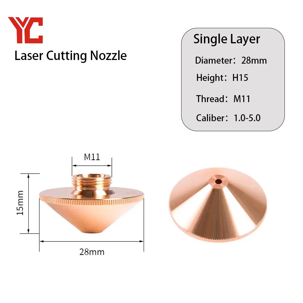 Лазерные сопла D28 H15 M11 для резки 10 шт. 1.8mm, Single Layers
