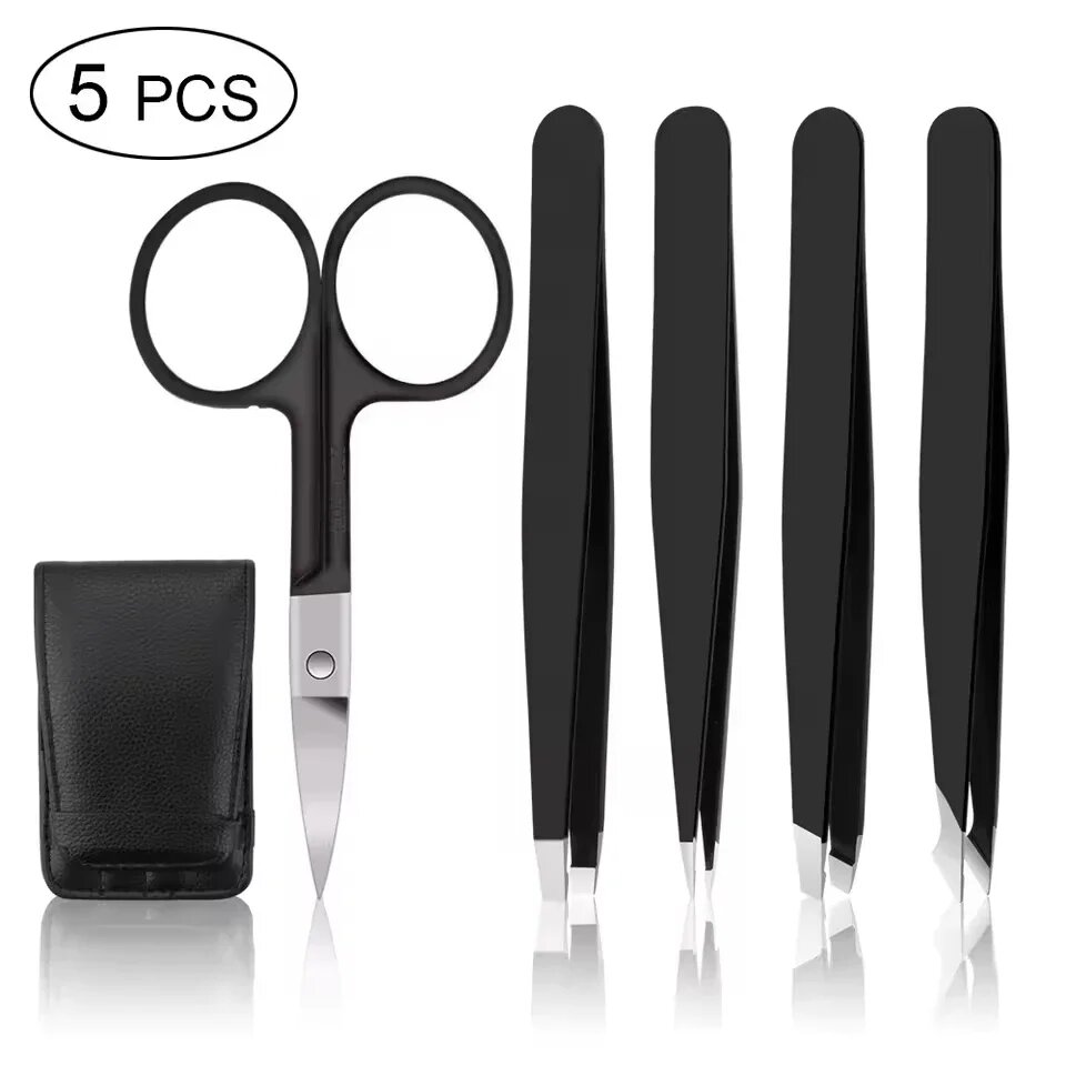 Набор пинцетов для бровей vvocci Black 5pcs