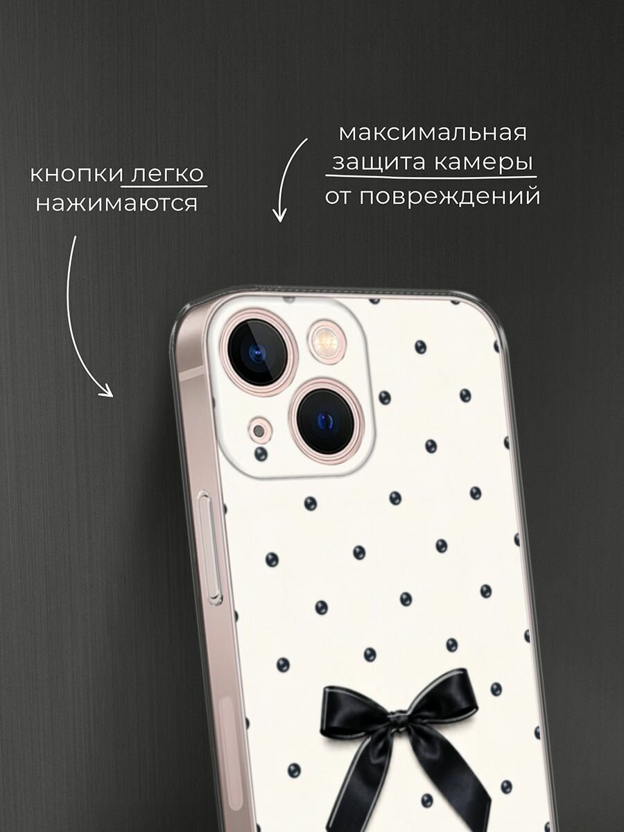 Силиконовый чехол на Apple iPhone 13 mini / Айфон 13 мини с принтом Бантик на фоне в горошек — фото 1