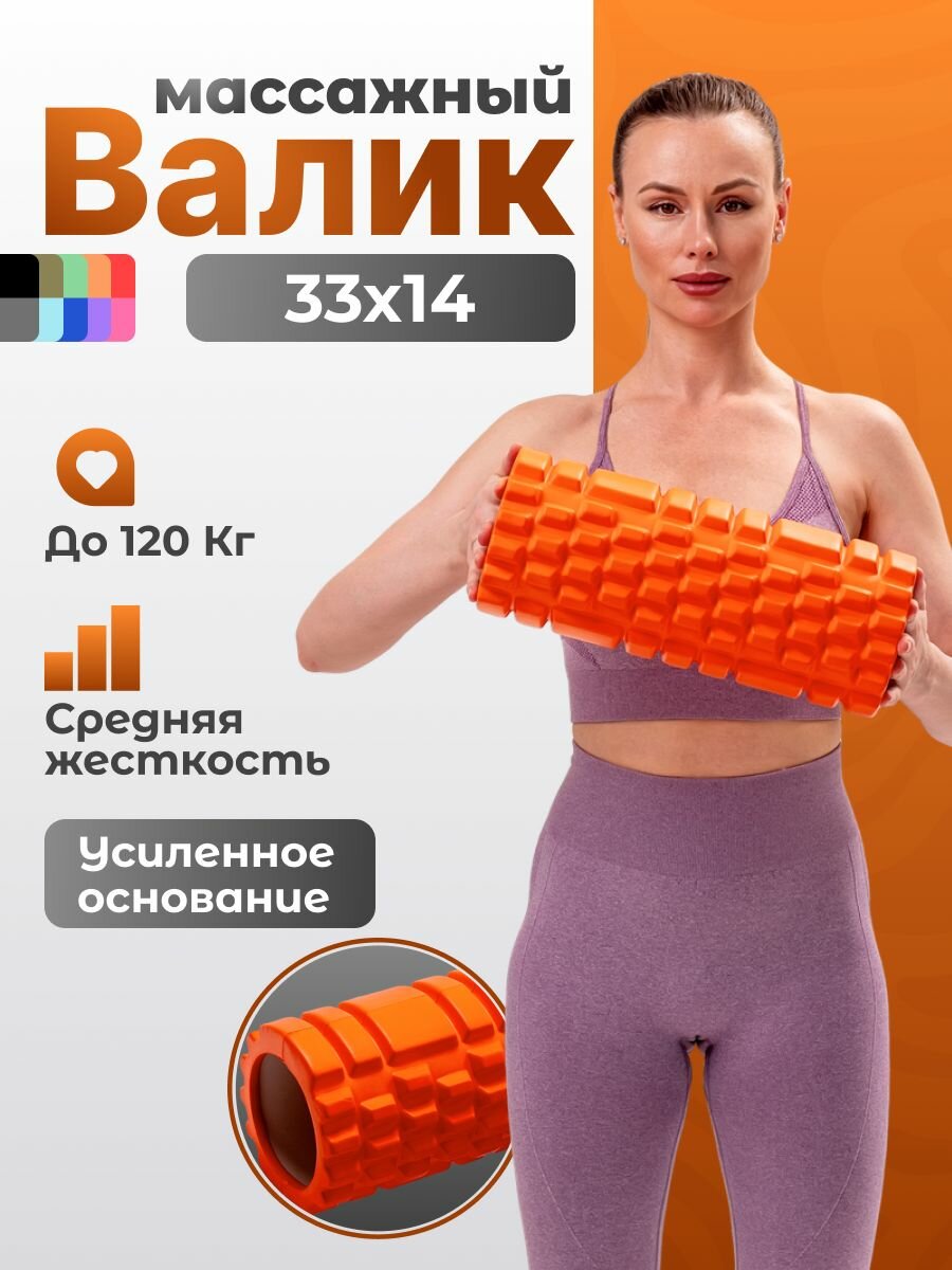 Валик для спины / Shappa Fit / 33 см, усиленное основание, мфр ролл, ролик массажный