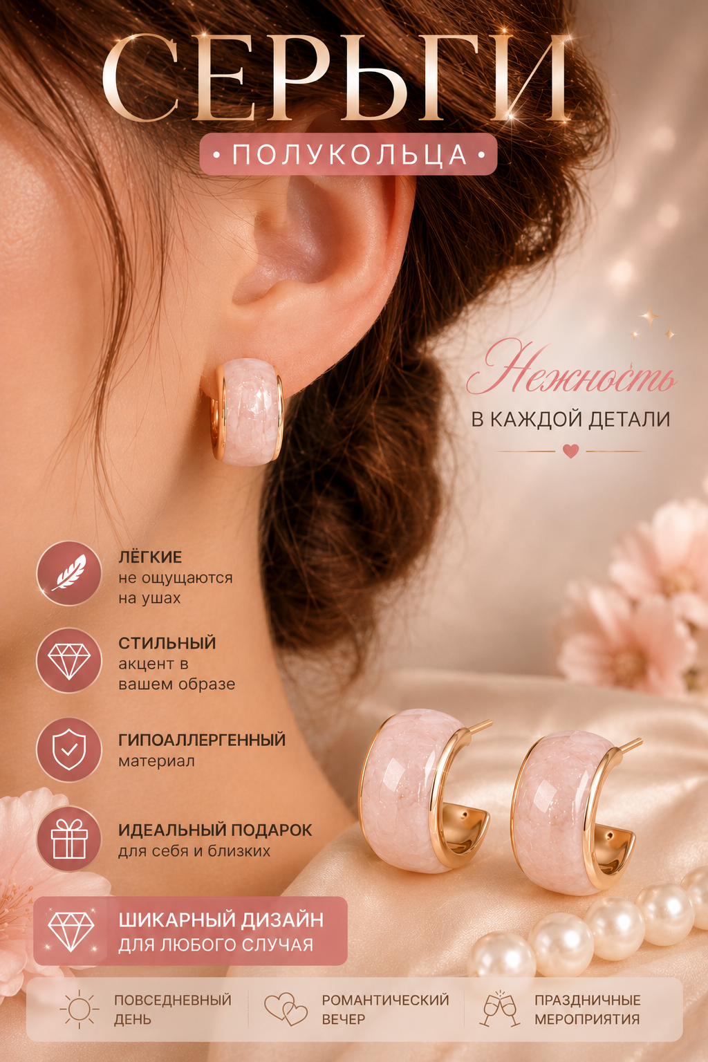Серьги с подвесками, пусеты