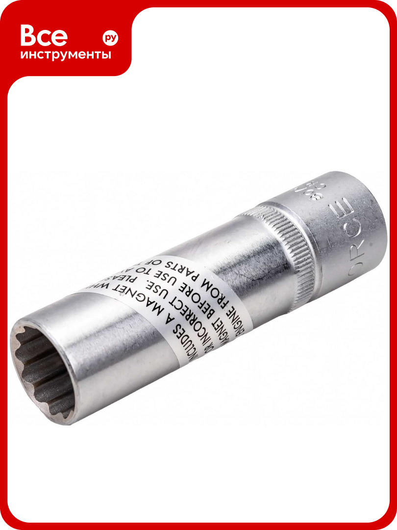 Головка свечная, магнитная 12 гранная, 1/2", 14 мм, 70 мм FORCE 807414M