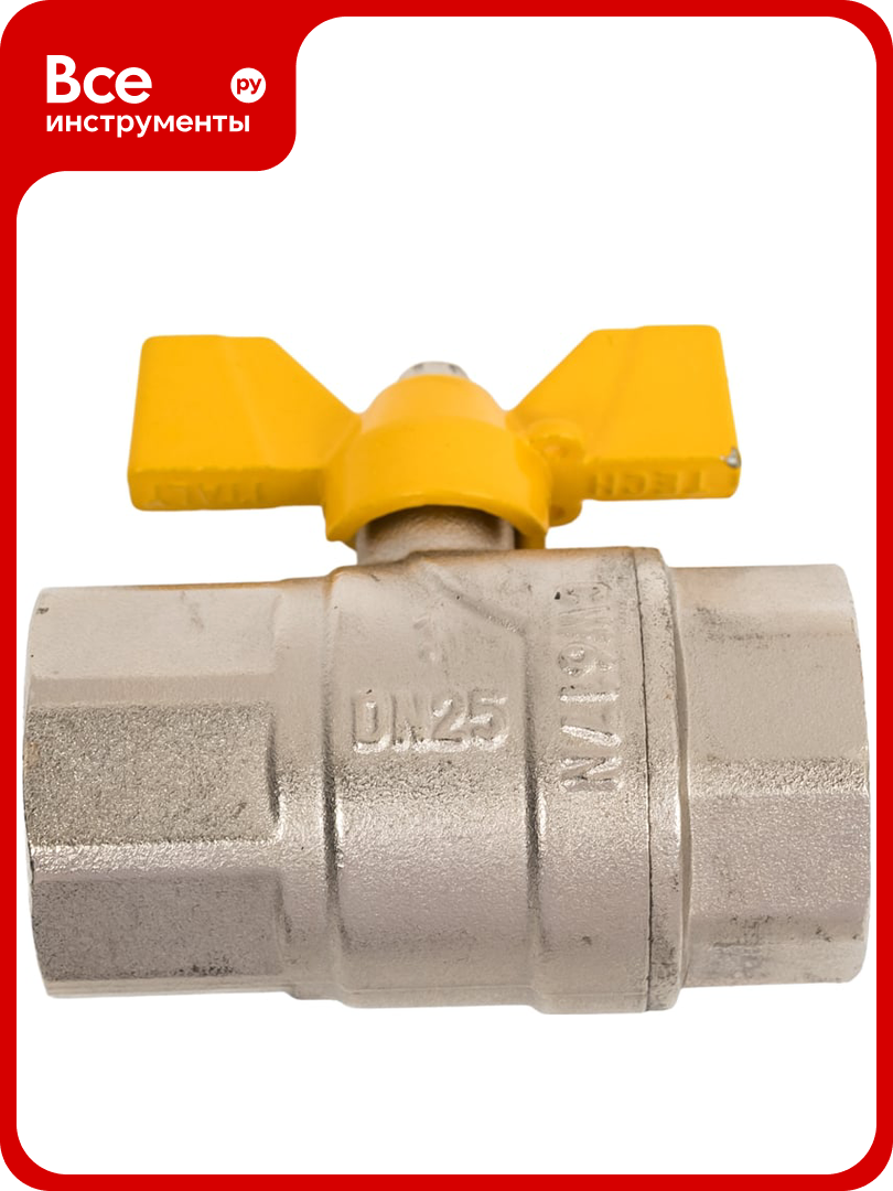 Шаровой кран Millennium латунный, никилерованный для газа 1" внутренняя/внутренняя резьба ручка-бабочка KGBFF1010